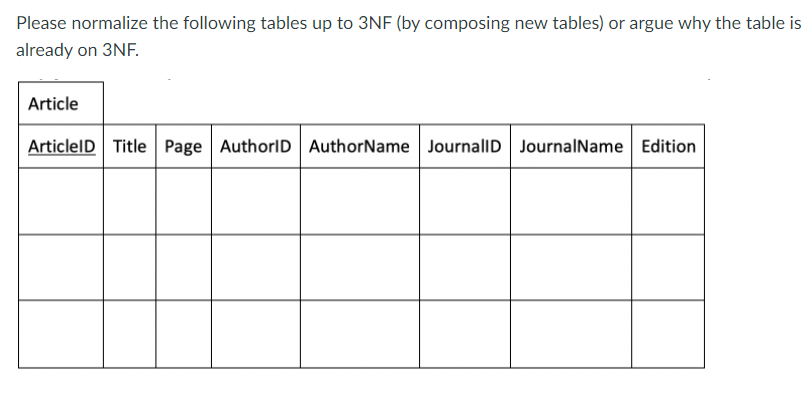 Solved Please normalize the following tables up to 3NF (by | Chegg.com Solved Please normalize the following tables up to 3NF (by | Chegg.com