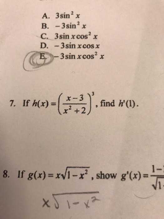 Solved A. 3sin2x B. -3sin2 x C. 3sin x cos x D. -3sin x cos | Chegg.com