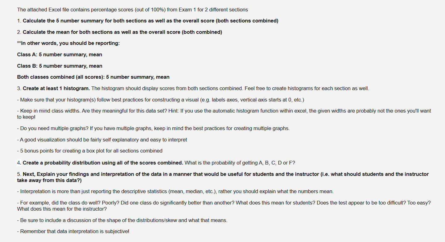 The attached Excel file contains percentage scores | Chegg.com