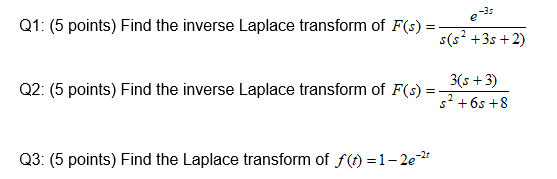 Solved Q1: (5 points) Find the inverse Laplace transform of | Chegg.com