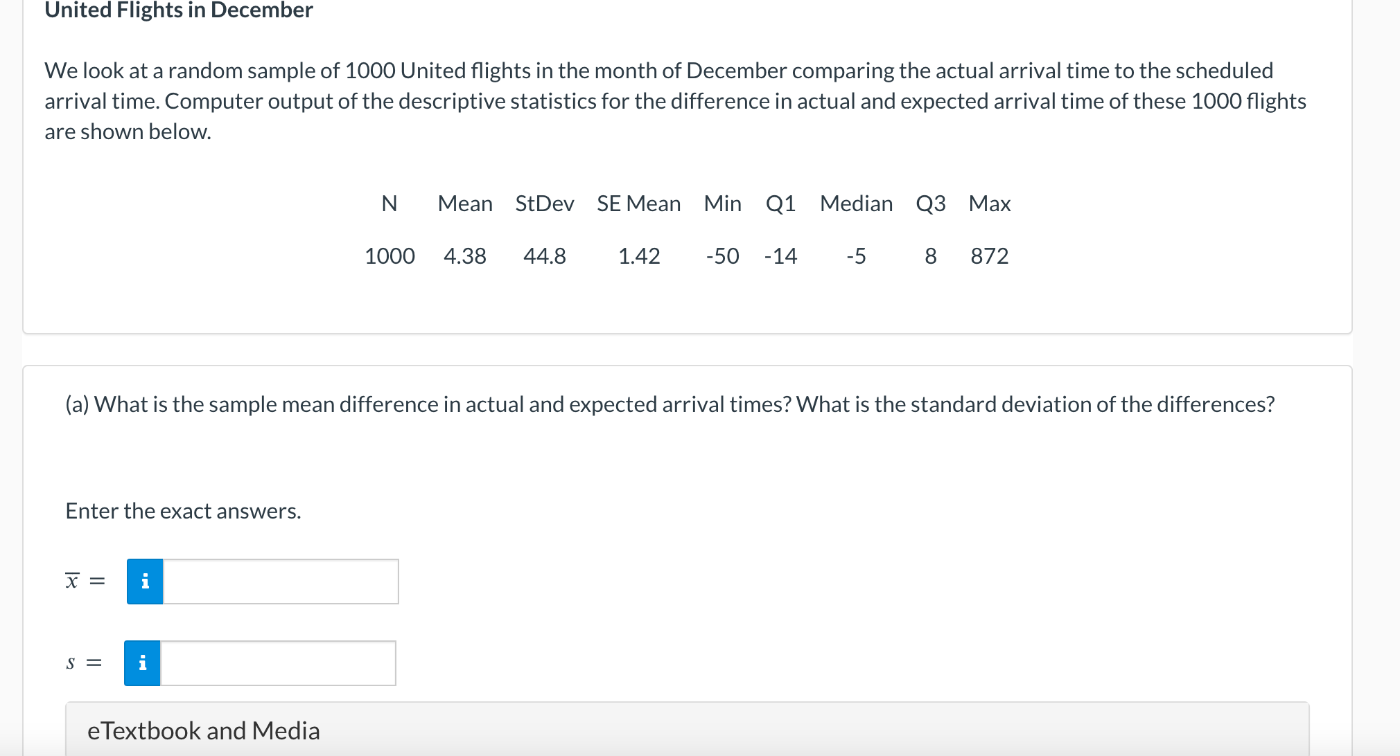 Solved We look at a random sample of 1000 United flights in | Chegg.com