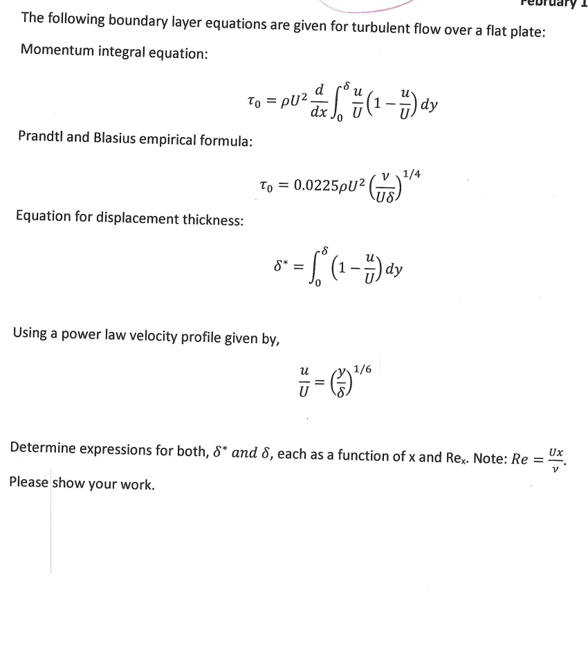 Solved The following boundary layer equations are given for | Chegg.com