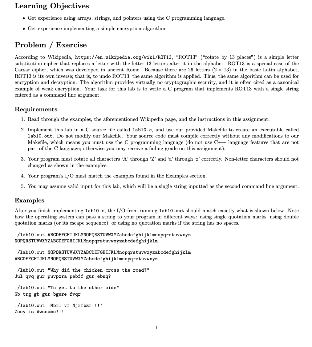 Solved Learning Objectives • Get experience using arrays, | Chegg.com