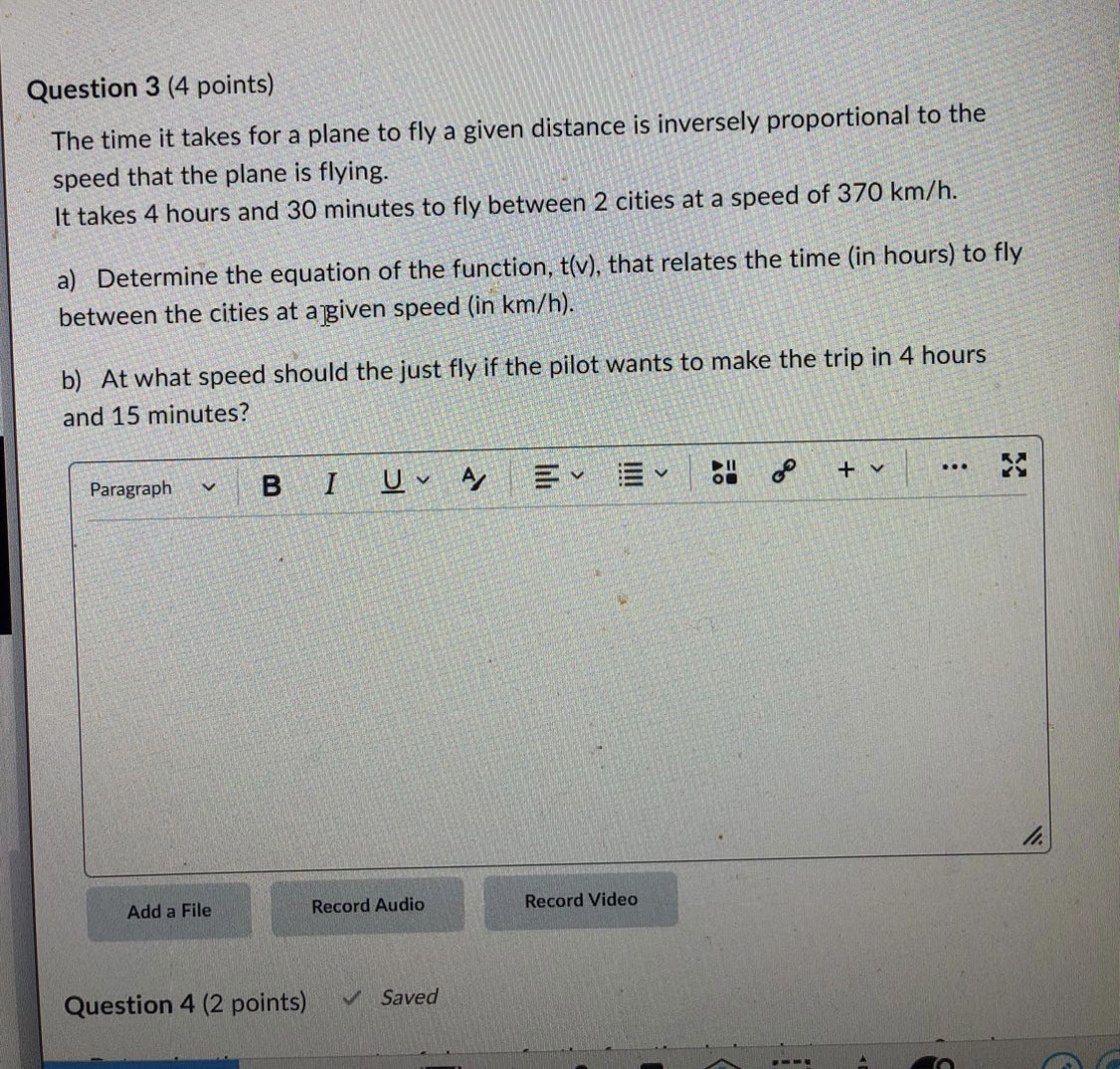 Solved Question 3 ( 4 points) The time it takes for a plane | Chegg.com