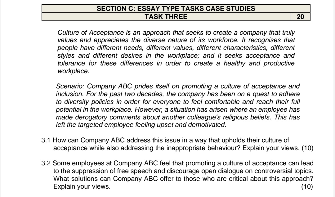 Solved SECTION C: ESSAY TYPE TASKS CASE STUDIESTASK | Chegg.com