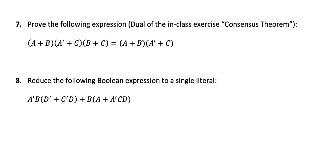 Solved 7. Prove the following expression (Dual of the | Chegg.com