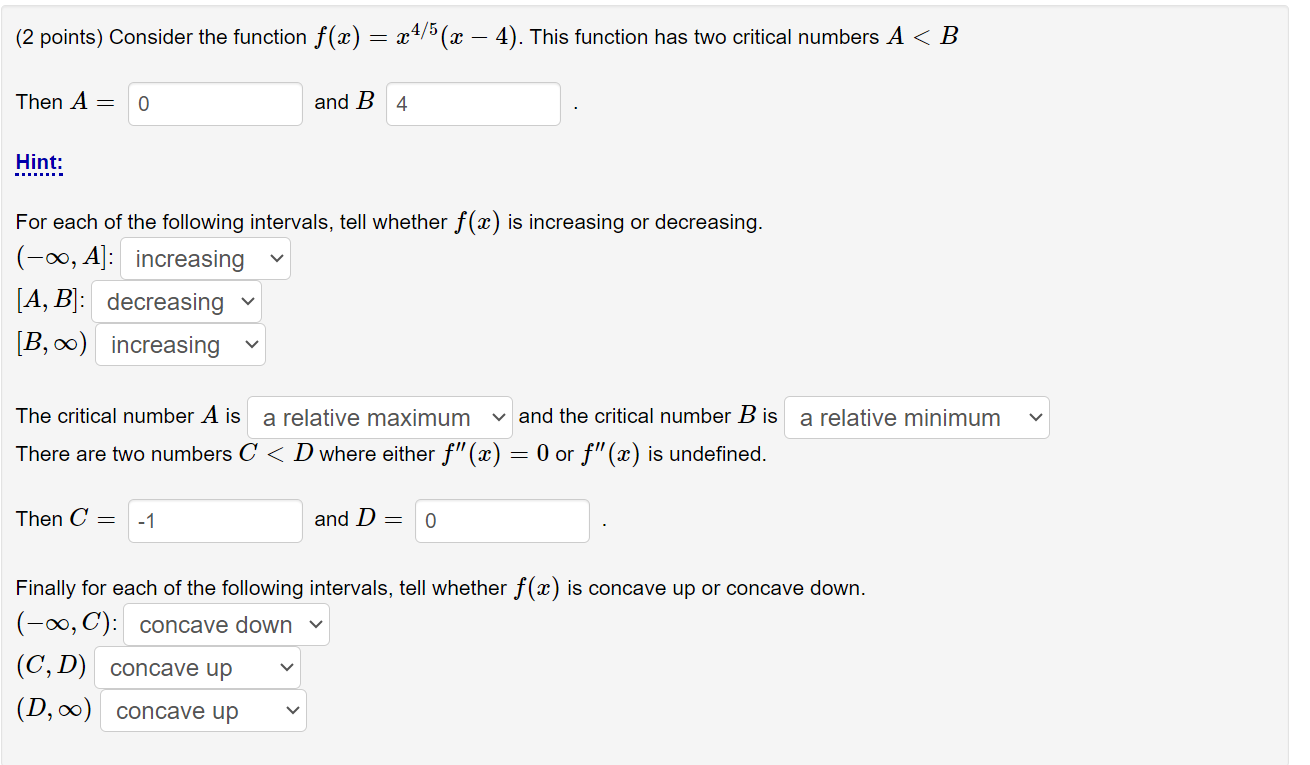 Solved (2 points) Consider the function f(x)=x4/5(x−4). This | Chegg.com