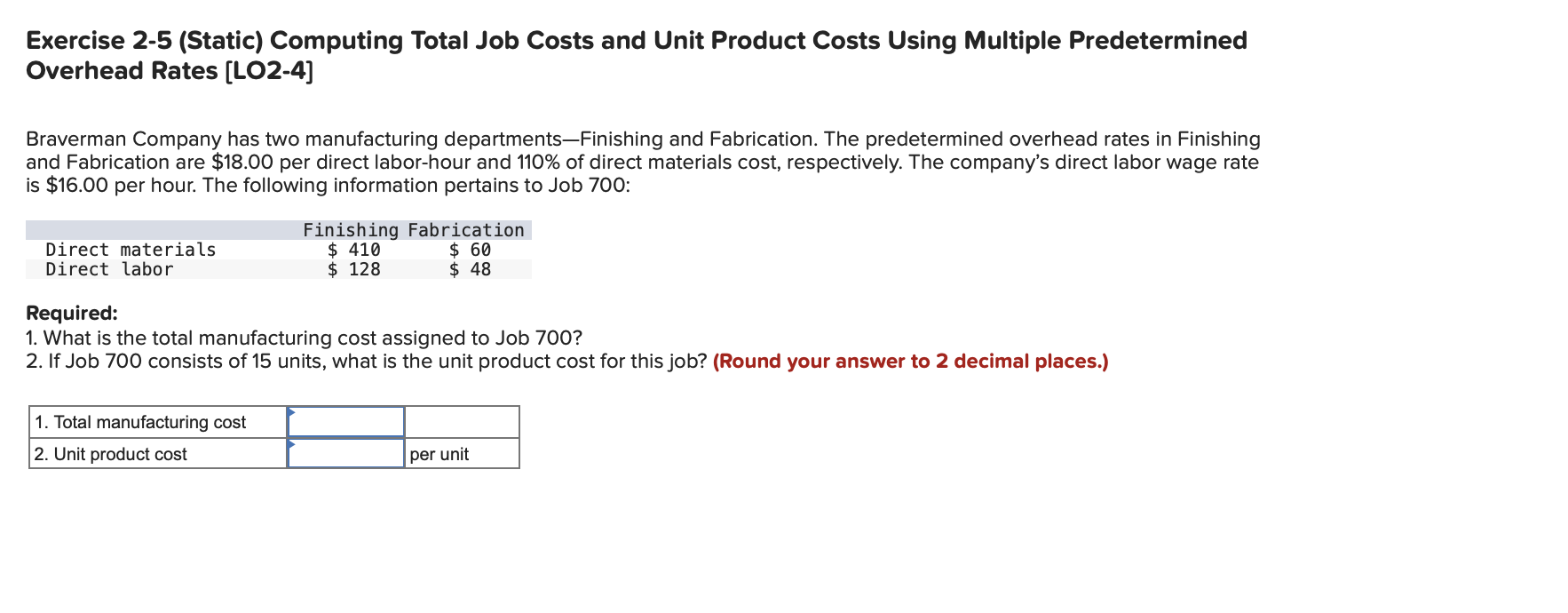 Solved Exercise 2-5 (Static) Computing Total Job Costs and | Chegg.com