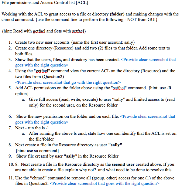 Solved File permissions and Access Control list [ACL] | Chegg.com