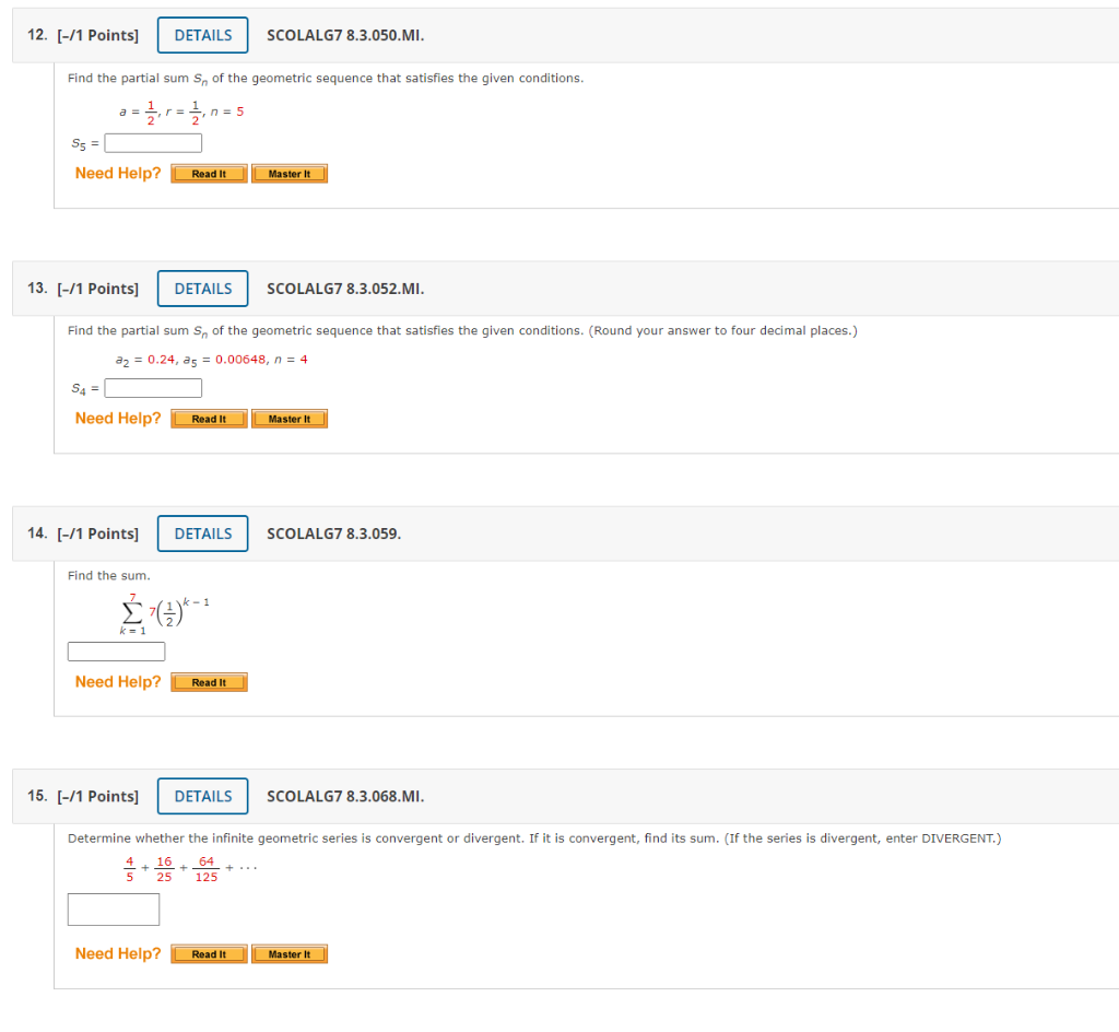 Solved [-/1 Points] SCOLALG7 8.3.050.MI. Find the partial | Chegg.com