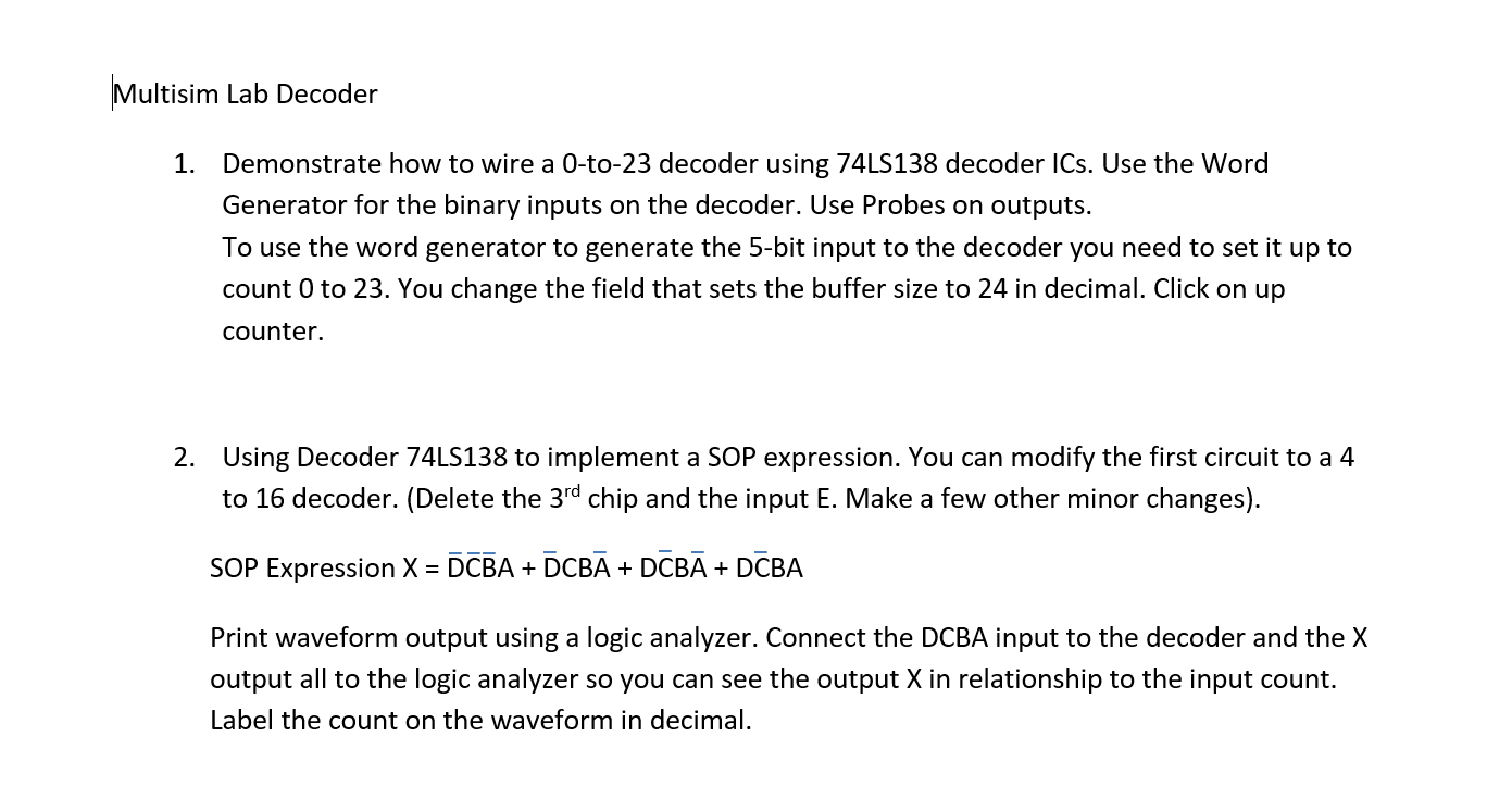 Multisim Lab Decoder 1 Demonstrate How To Wire A 