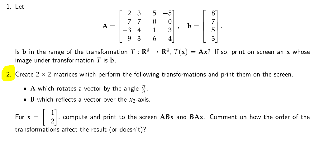Solved How do I do this? (MATLAB/Linear Algebra) Please | Chegg.com