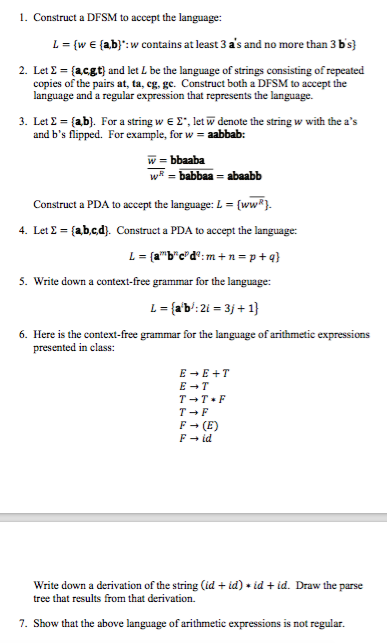 Solved 1. Construct a DFSM to accept the language: L {w € | Chegg.com