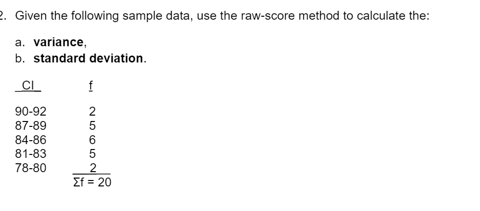Solved 2. Given the following sample data, use the raw-score | Chegg.com