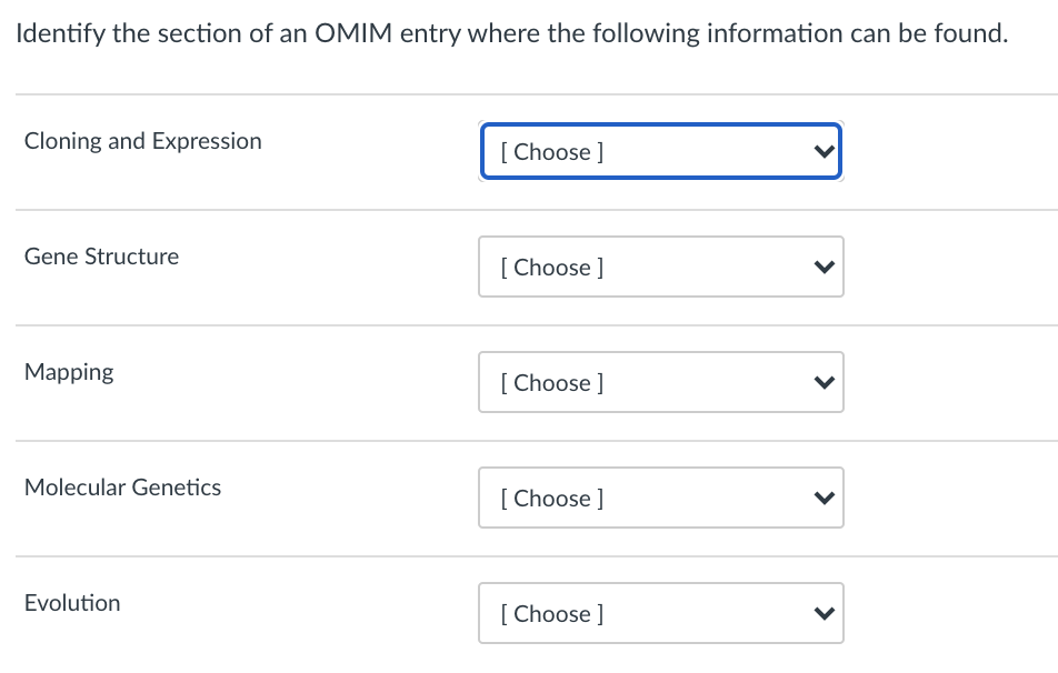 Identify the section of an OMIM entry where the | Chegg.com
