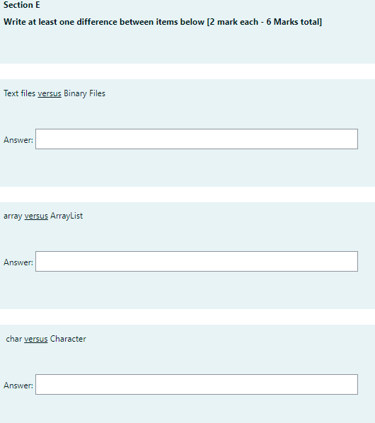 Solved Section E Write at least one difference between items | Chegg.com