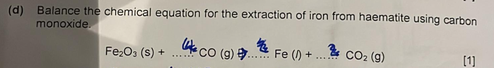 Solved (d) Balance the chemical equation for the extraction | Chegg.com