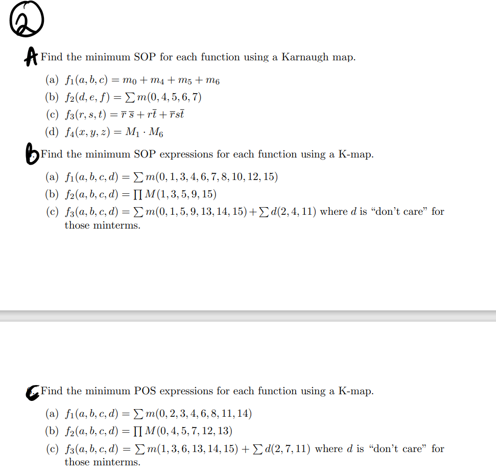 Solved = A Find the minimum SOP for each function using a | Chegg.com