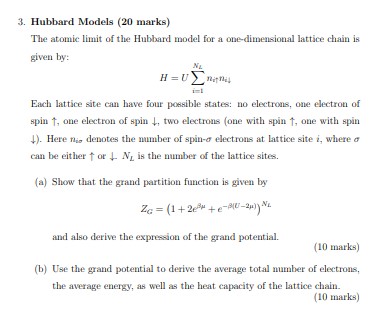 Hubbard Models (20 marks) The atomic limit of the | Chegg.com