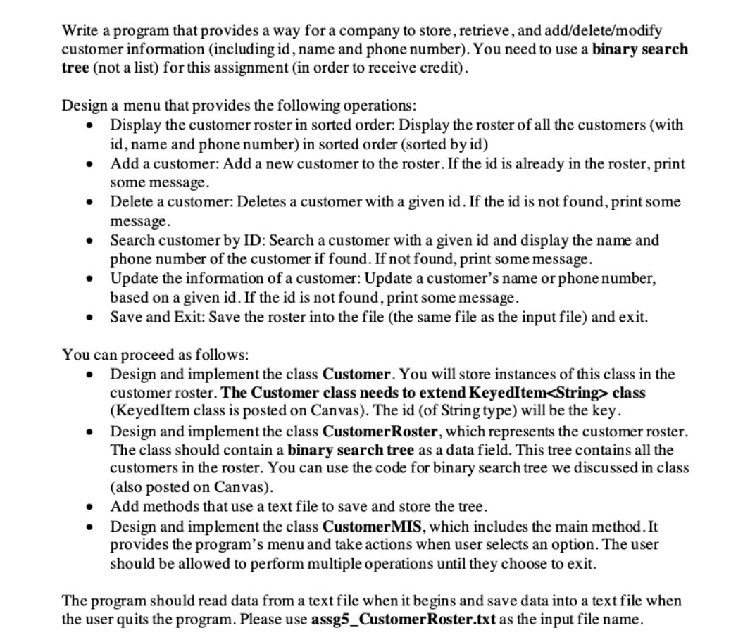 Please help with the CustomerRoster class & | Chegg.com