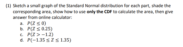 Solved (1) Sketch a small graph of the Standard Normal | Chegg.com