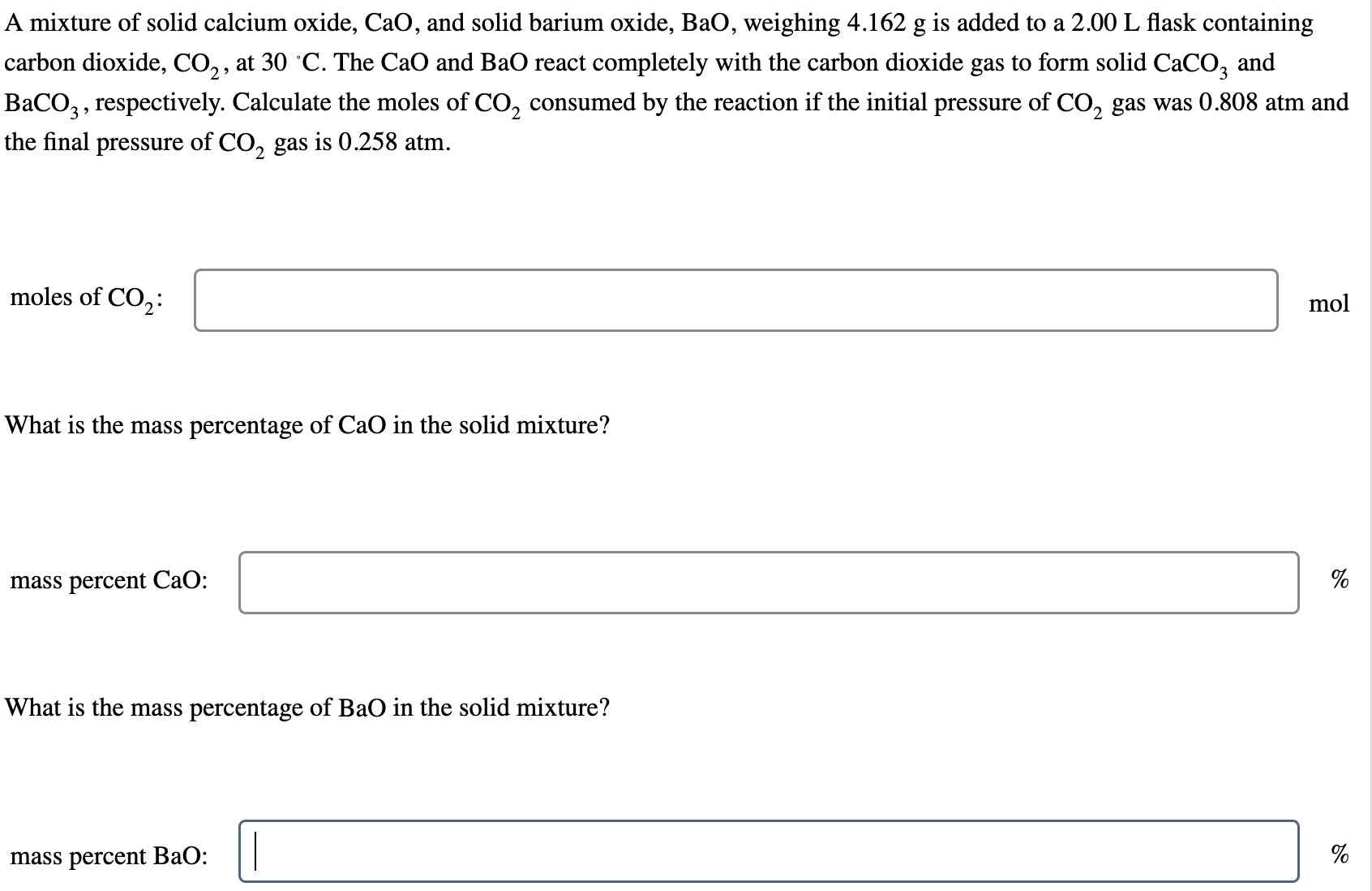 Solved A mixture of solid calcium oxide, CaO, and solid | Chegg.com