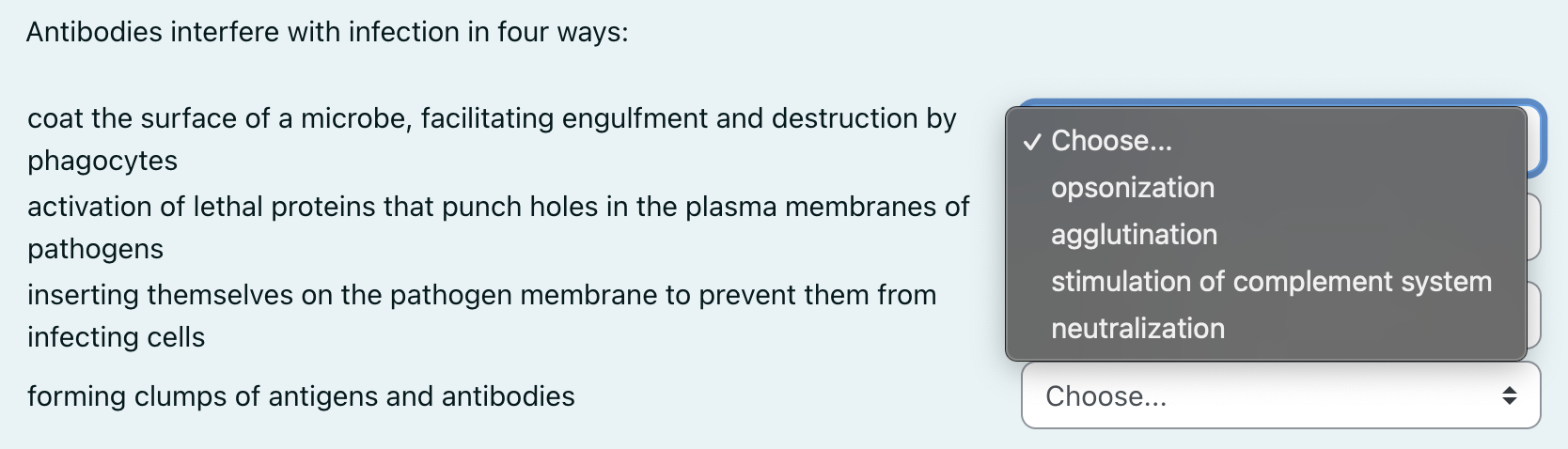 Solved Antibodies interfere with infection in four ways: | Chegg.com