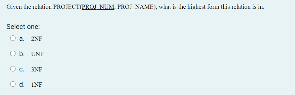 Solved Given the relation PROJECT(PROJ_NUM, PROJ_NAME), what | Chegg.com