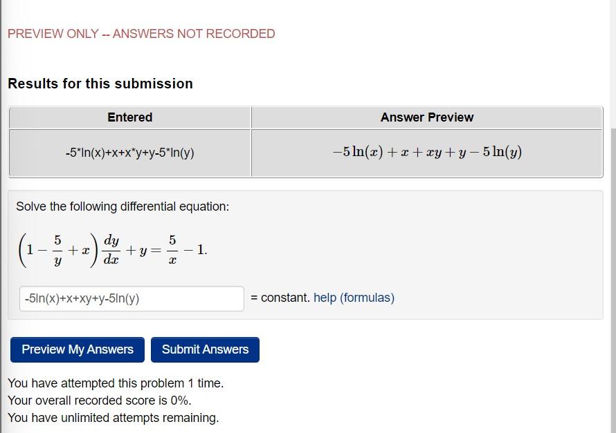 Solved PREVIEW ONLY - ANSWERS NOT RECORDED Results for this | Chegg.com