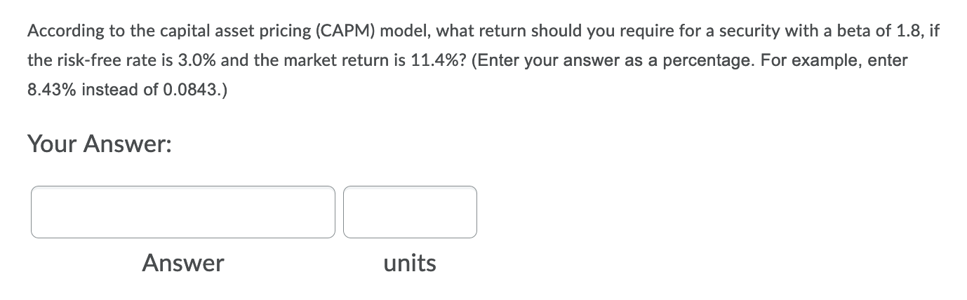 Solved According to the capital asset pricing (CAPM) model, | Chegg.com