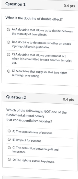Solved What is the doctrine of double effect? A) A doctrine | Chegg.com