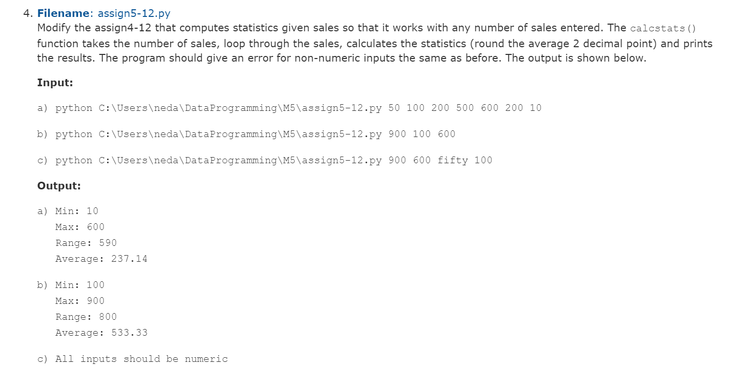 Solved 4 Filename Assign5 12 Py Modify The Assign4 12 That