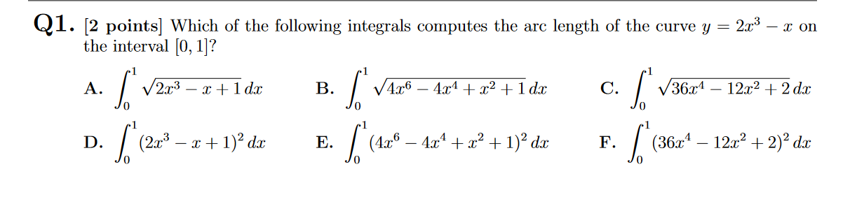 Solved 21. [2 points] Which of the following integrals | Chegg.com