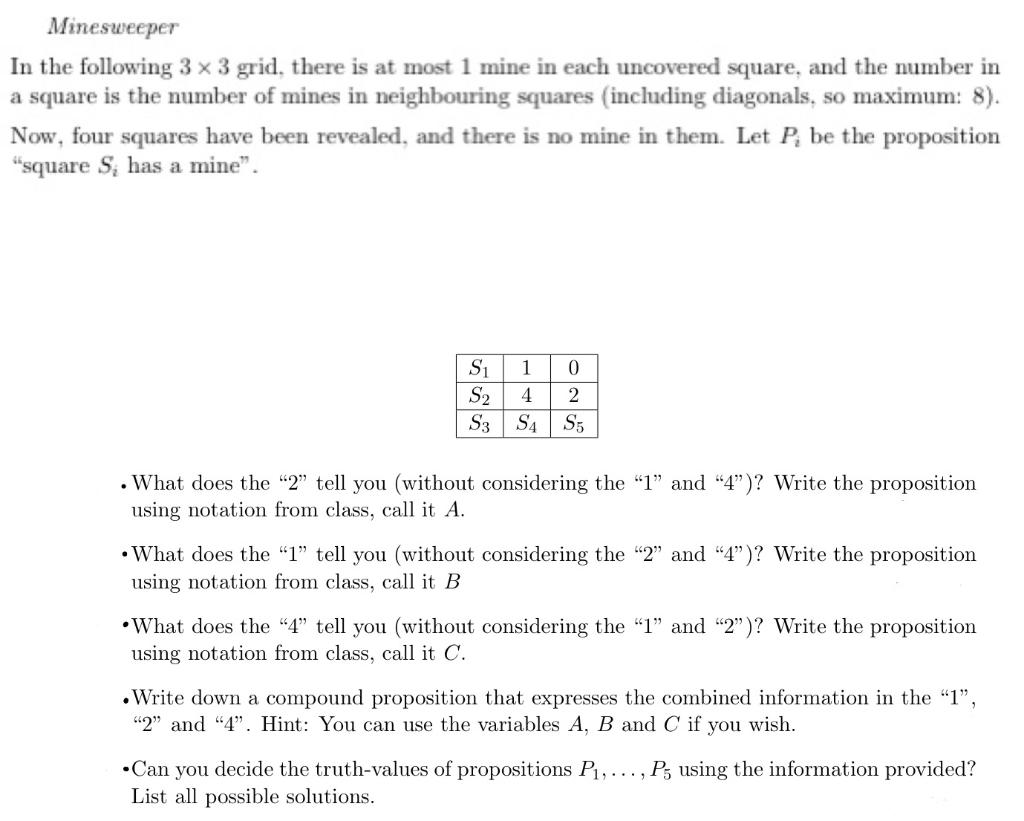 Solved Minesweeper In the following 3×3 grid, there is at | Chegg.com