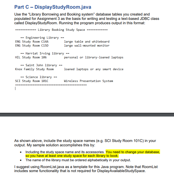 Part C - DisplayStudyRoom.java Use the "Library | Chegg.com