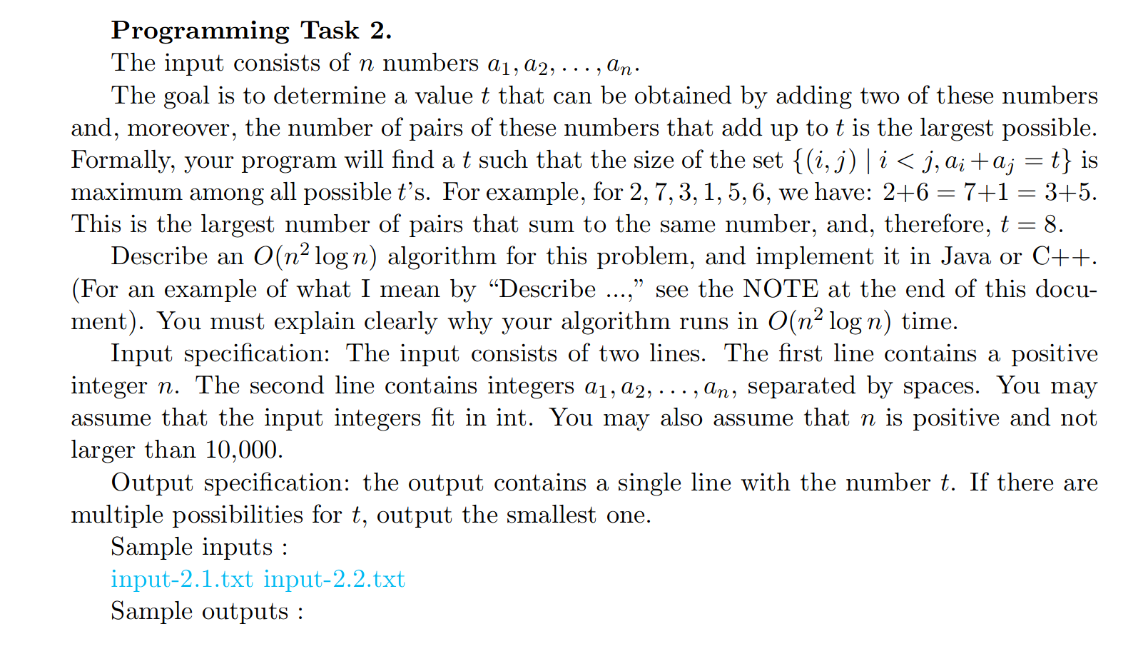 Programming Task 2. The input consists of n numbers | Chegg.com