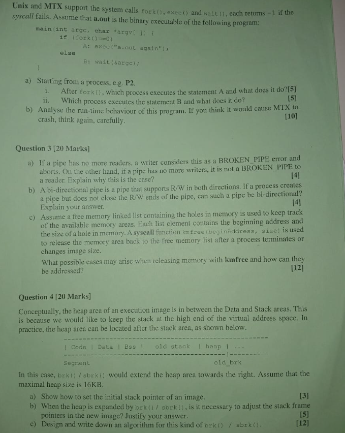 Solved by an EXPERT Unix and MTX support the system calls fork (), | Chegg.com