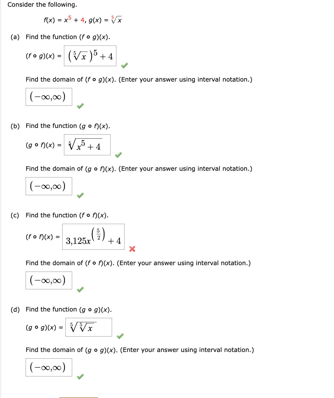 Solved Consider the following. f(x)=x5+4,g(x)=5x (a) Find | Chegg.com