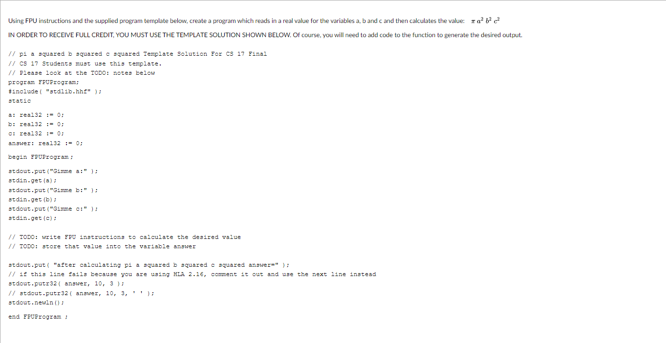 Solved Using FPU instructions and the supplied program | Chegg.com