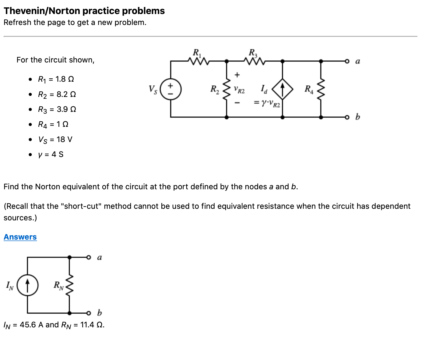 Solved Thevenin/Norton practice problems Refresh the page to | Chegg.com