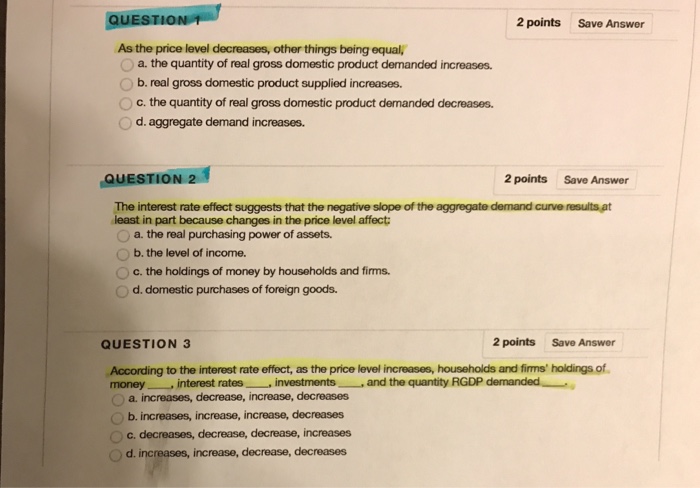Solved QUEST 2 points Save Answer As the price level | Chegg.com
