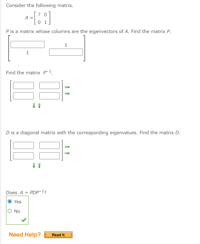 Solved Consider the following matrix. 70 A= Pis a matrix | Chegg.com