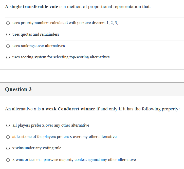 Solved A single transferable vote is a method of | Chegg.com