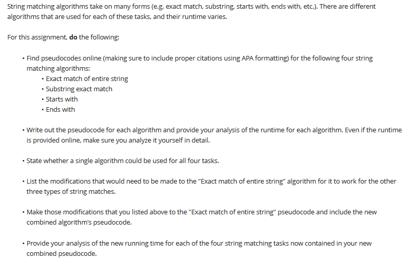 String matching algorithms take on many forms (e.g. | Chegg.com