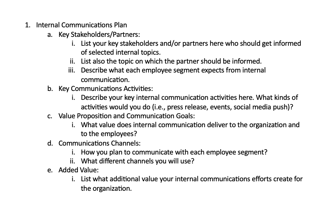 Internal Communications Plan a. Key | Chegg.com