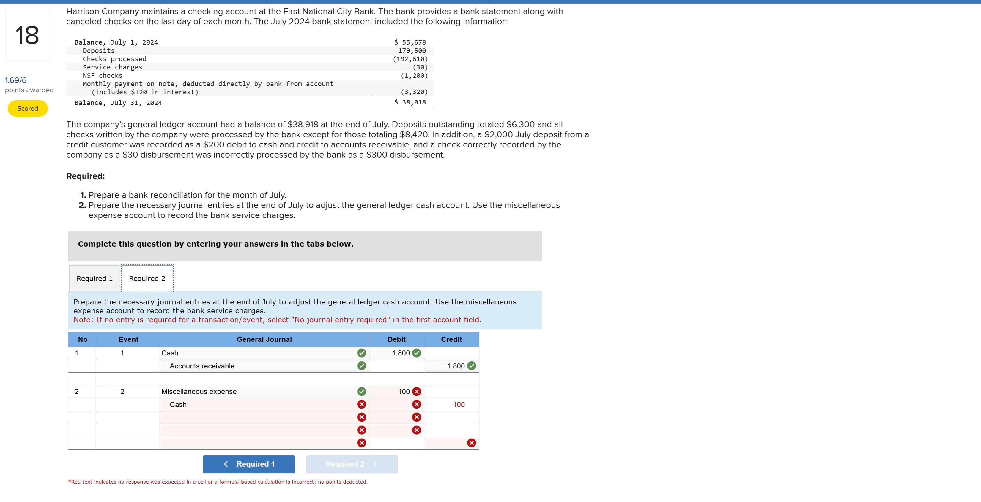 Solved Harrison Company maintains a checking account at the | Chegg.com
