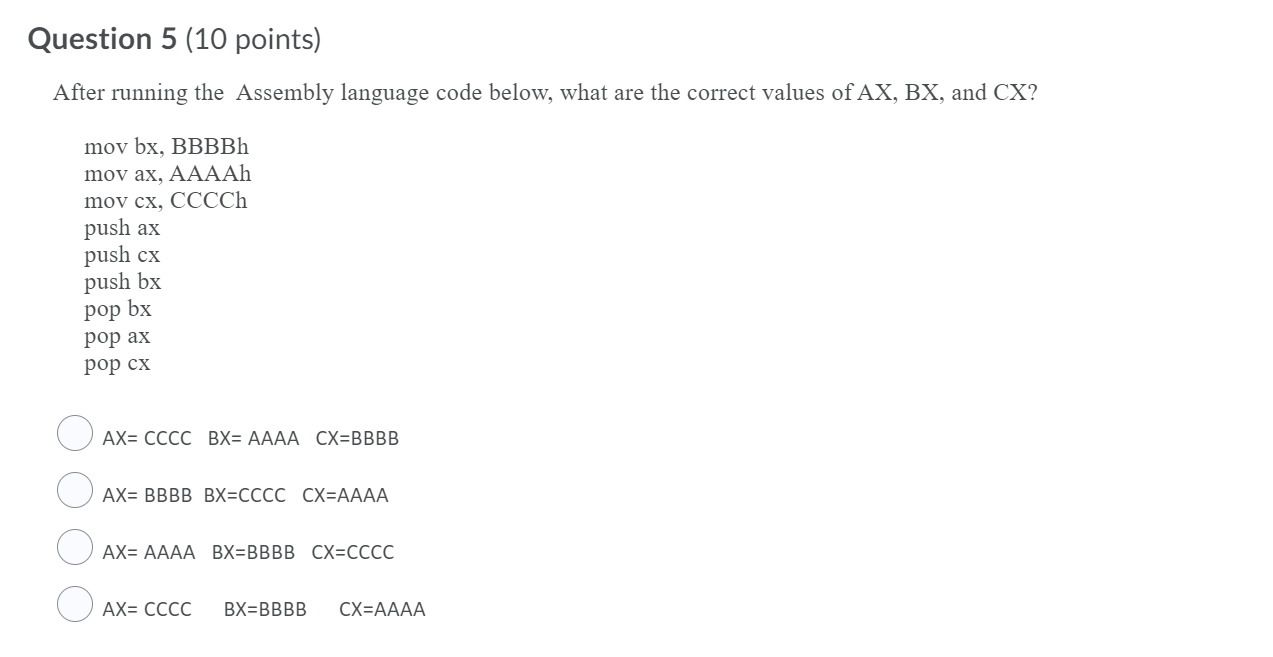 Solved Question 5 (10 points) After running the Assembly | Chegg.com