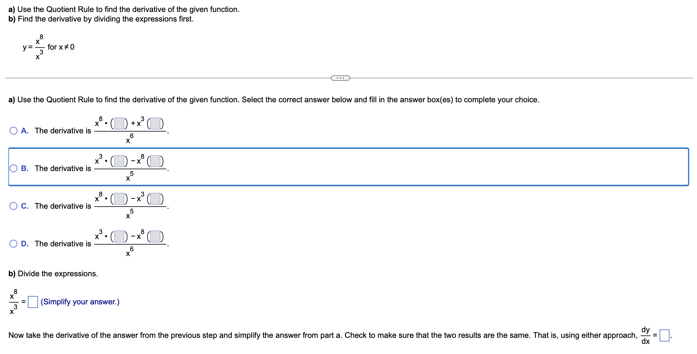 Solved a) Use the Quotient Rule to find the derivative of | Chegg.com