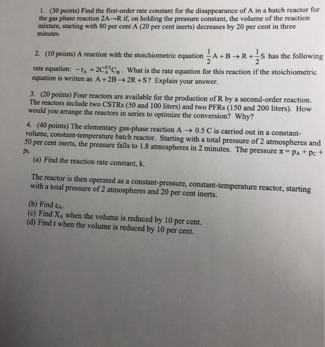 Solved 1. (30 points) Find the first-order rate constant for | Chegg.com