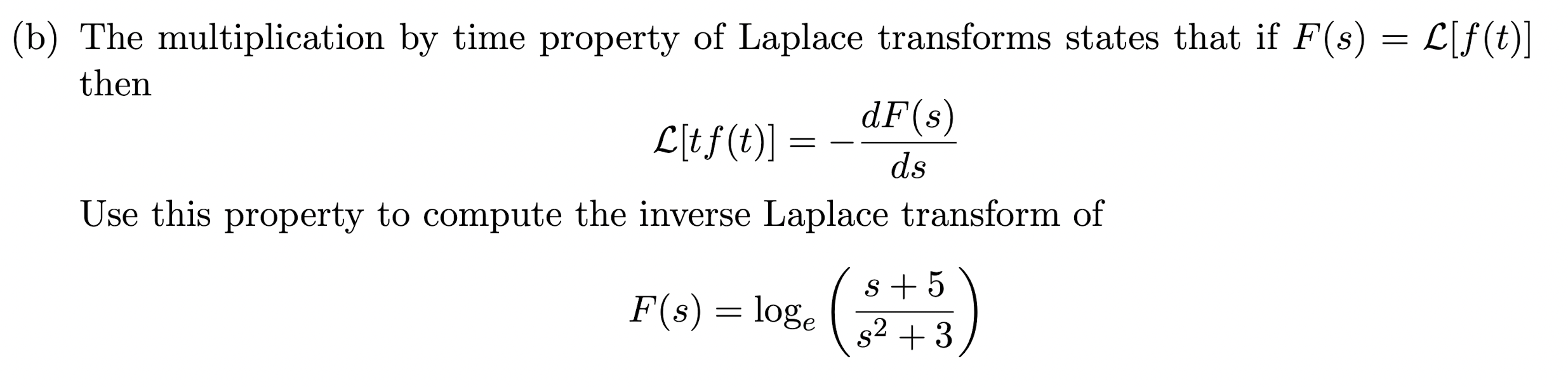 Solved (b) The multiplication by time property of Laplace | Chegg.com